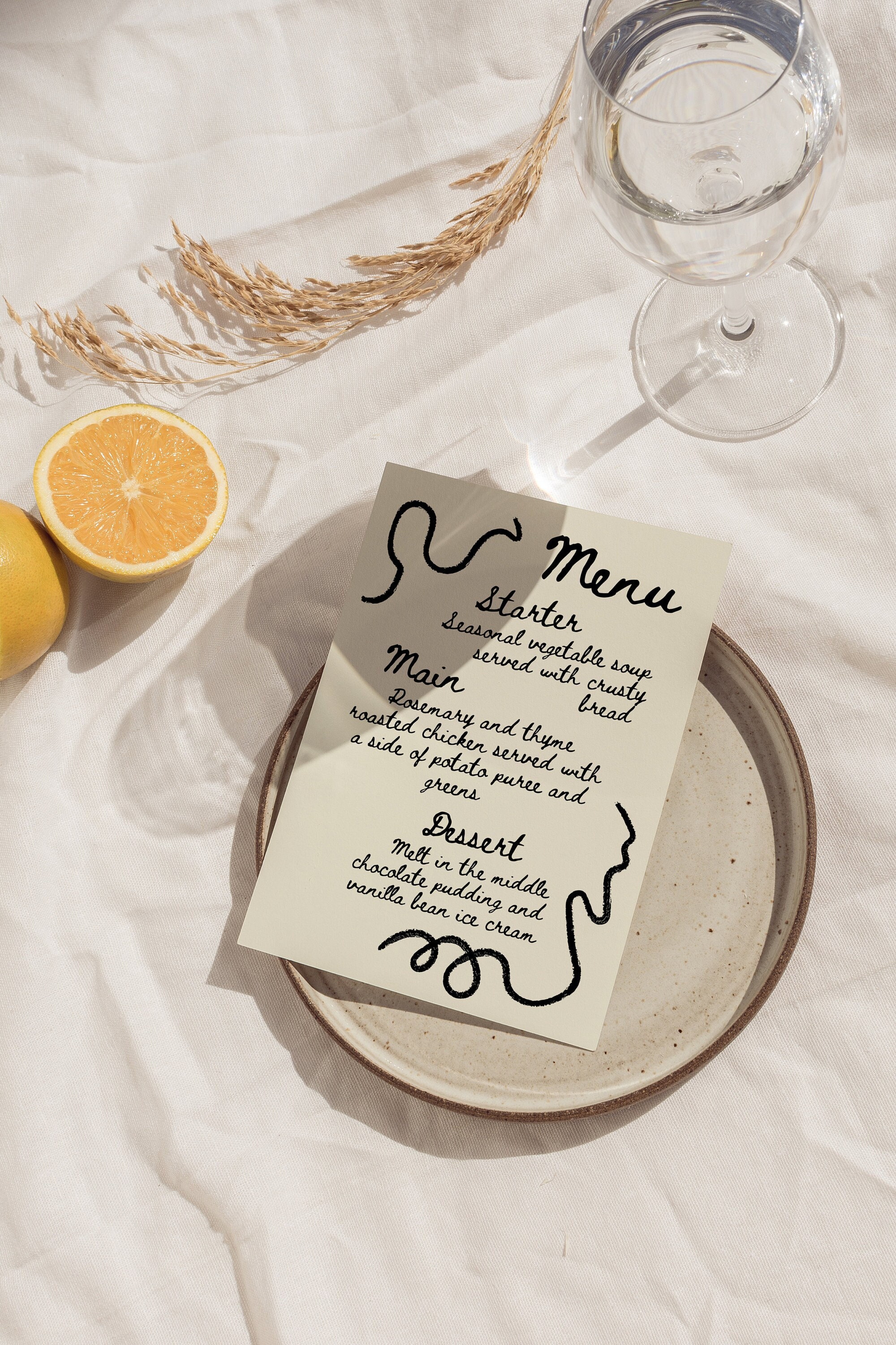 Minimal Wavy Menu Template Boho Handwritten Menu Card - Etsy