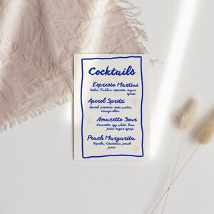 Blue Hand Painted Cocktail Menu Template, Colorful Handwritten Drink ...