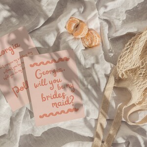 Peach Watercolor Bridesmaid Proposal Card Template, Peach Squiggle Will ...