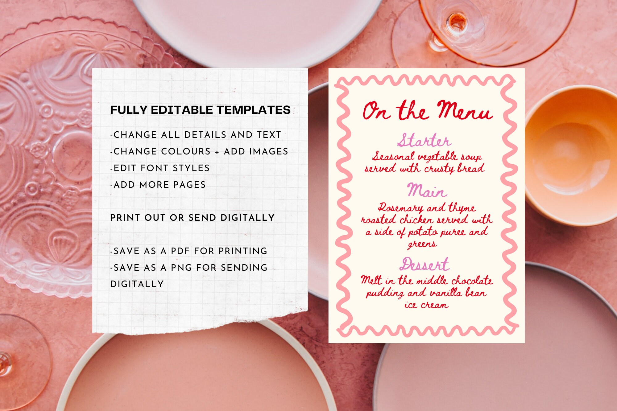 Bright Wavy Red + Pink Menu Template, Colorful Handwritten Menu ...