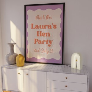 Lilac + Peach Wavy Hen Party Sign Template, Wavy Modern Retro Hen Party ...