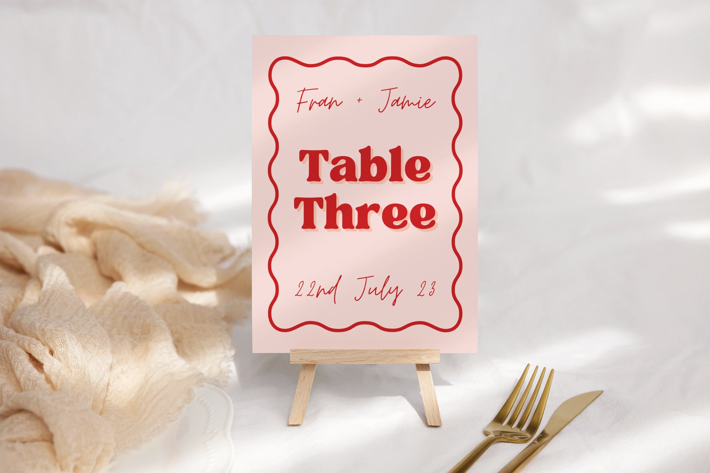 Pink Red Wavy Border Table Numbers Template Custom Wedding - Etsy