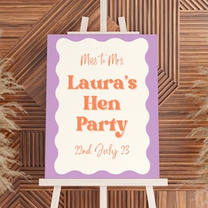 Lilac + Peach Wavy Hen Party Sign Template, Wavy Modern Retro Hen Party ...