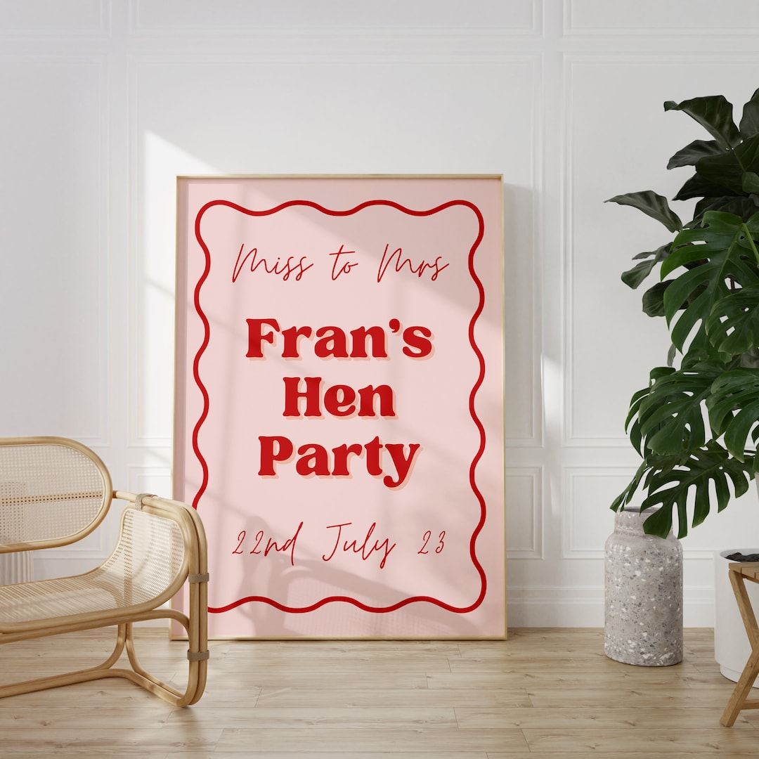 Pink Red Wavy Hen Party Sign Template Wavy Modern Retro Hen - Etsy