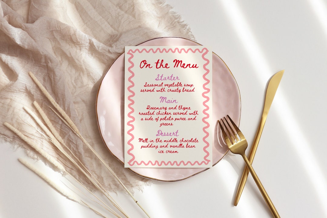 Bright Wavy Red + Pink Menu Template, Colorful Handwritten Menu ...