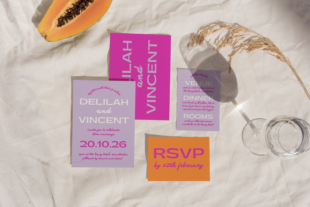 Bold Wedding Invitation Bundle, Colorful Wedding Invite Suite, Wedding ...