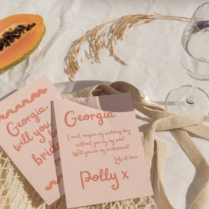 Peach Watercolor Bridesmaid Proposal Card Template, Peach Squiggle Will ...