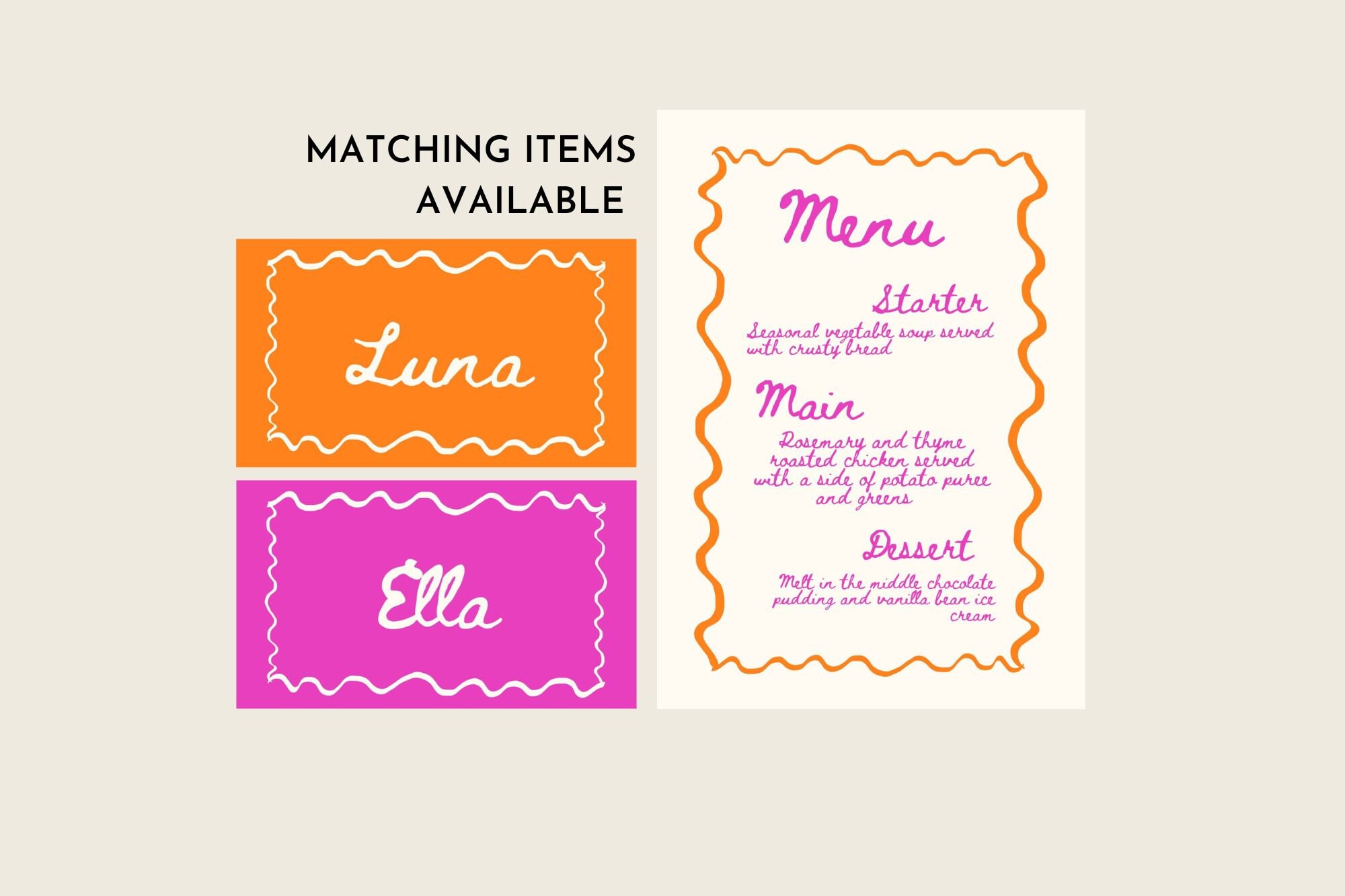 Pink Orange Wavy Border Wedding Sign Template Colorful Hand - Etsy