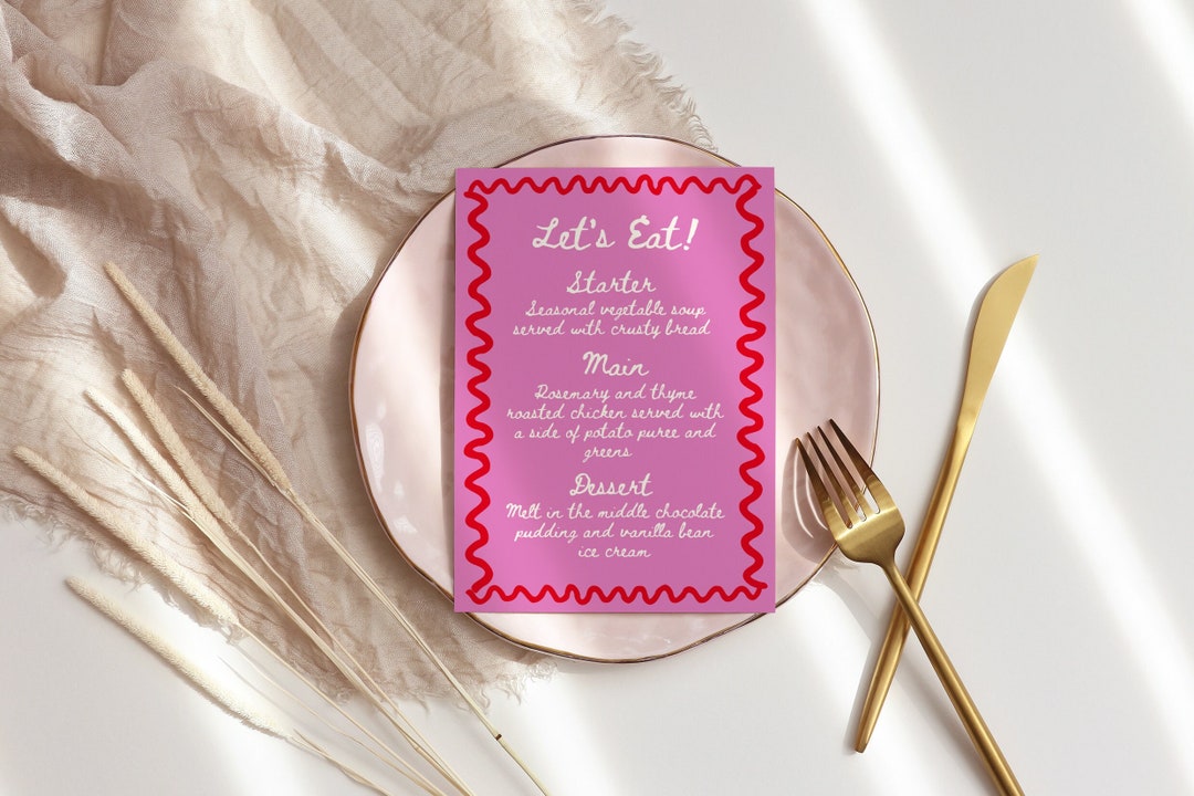 Bright Wavy Pink Purple Menu Template, Colorful Handwritten Menu ...