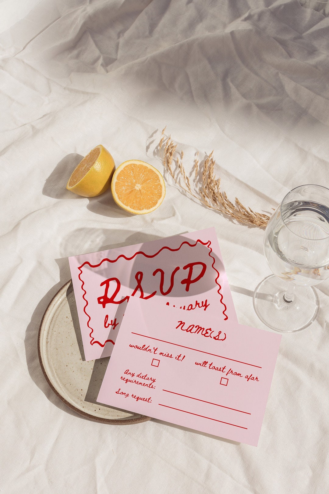 Pink + Red Wavy RSVP Card Template, Hand Painted Wavy Border RSVP, Editable Wedding Stationary ...