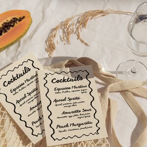 Neutral Wavy Border Drinks Menu Template, Handwritten Cocktail Menu ...