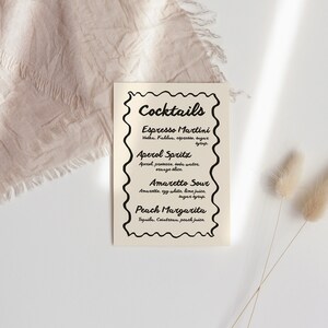 Neutral Wavy Border Drinks Menu Template, Handwritten Cocktail Menu ...
