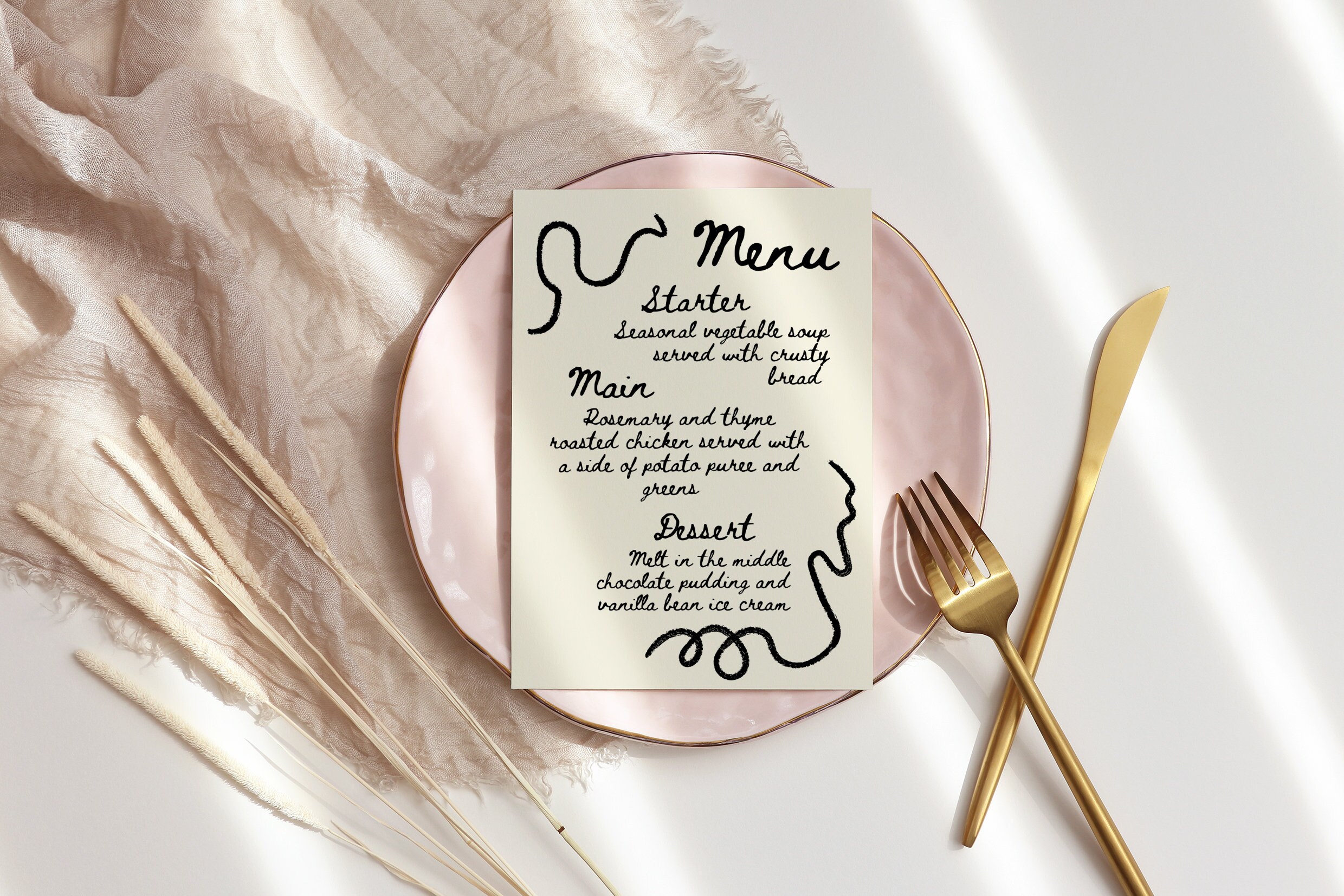 Minimal Wavy Menu Template Boho Handwritten Menu Card - Etsy