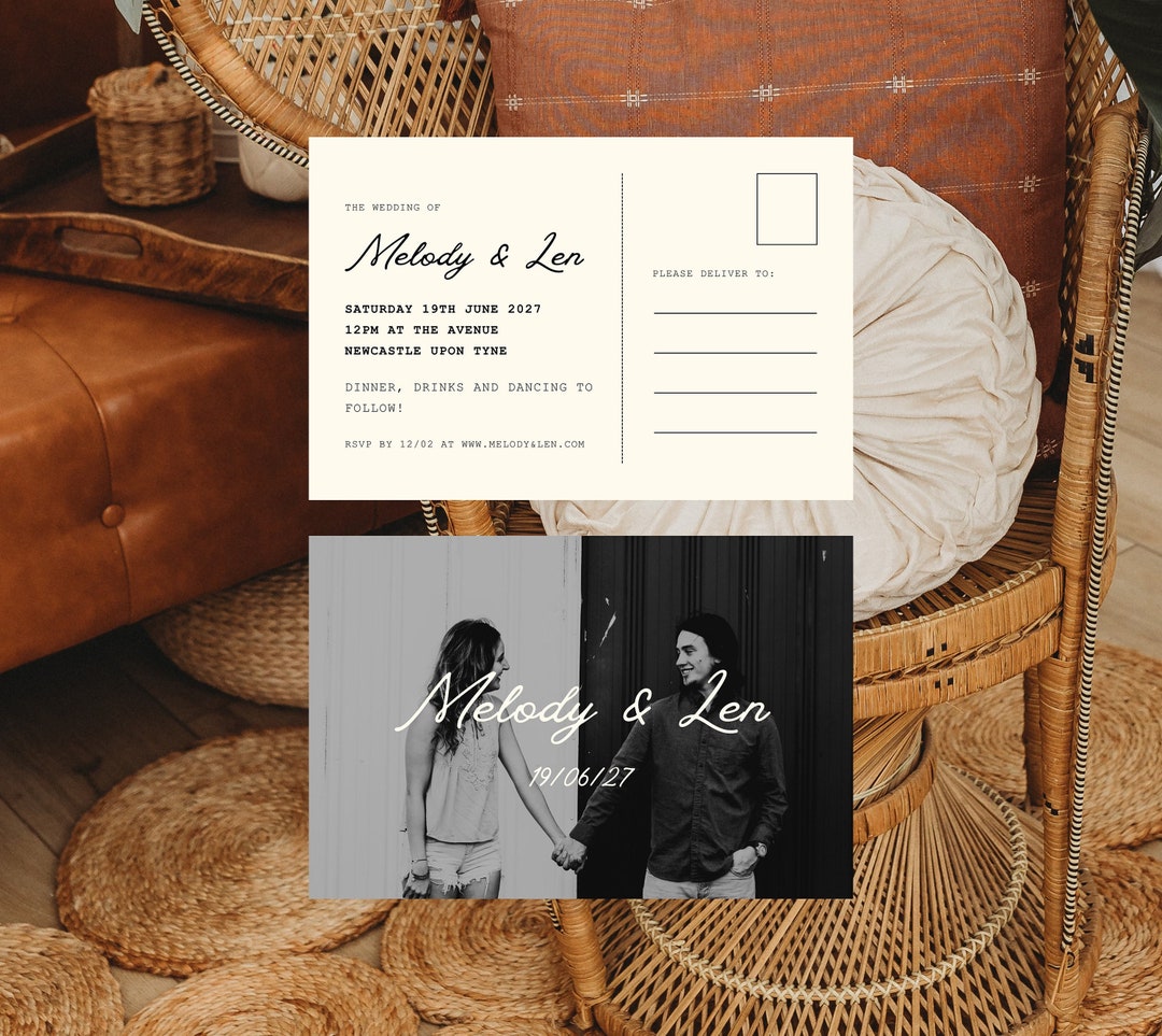 Minimal Postcard Wedding Invitation Template, Photo Wedding Invitation ...