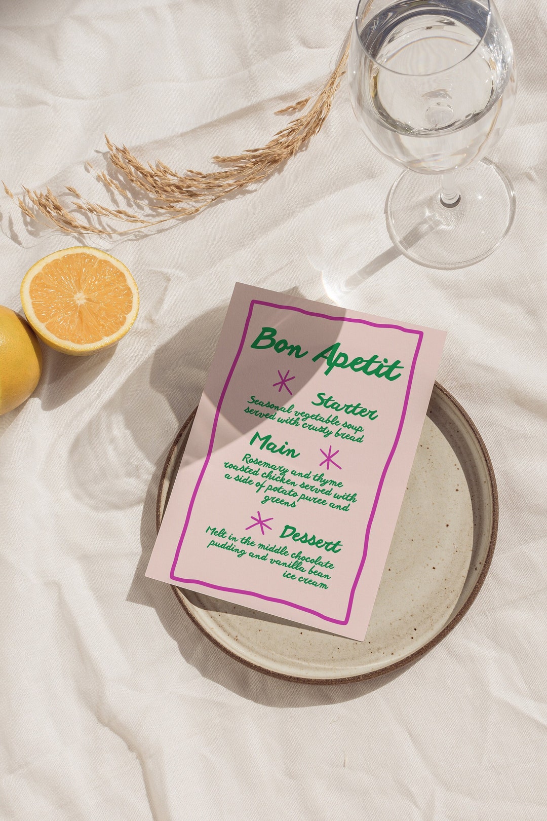 Pink + Green Hand Painted Menu Template, Handwritten Dinner Menu ...