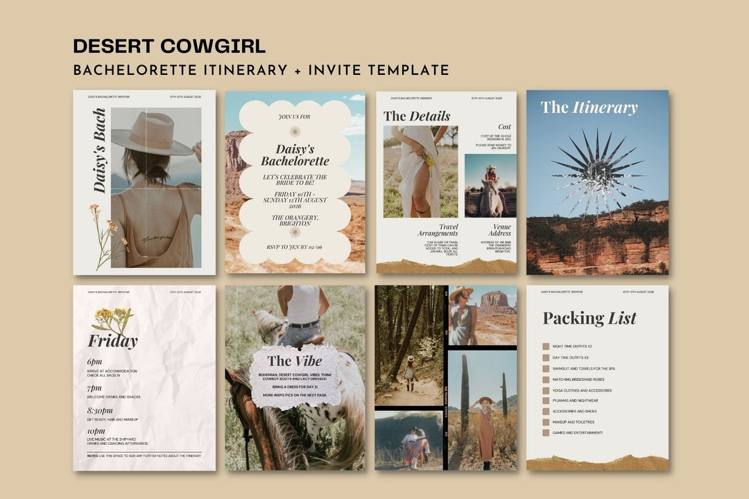 Boho Cowgirl Bachelorette Itinerary Template, Editable Bachelorette ...