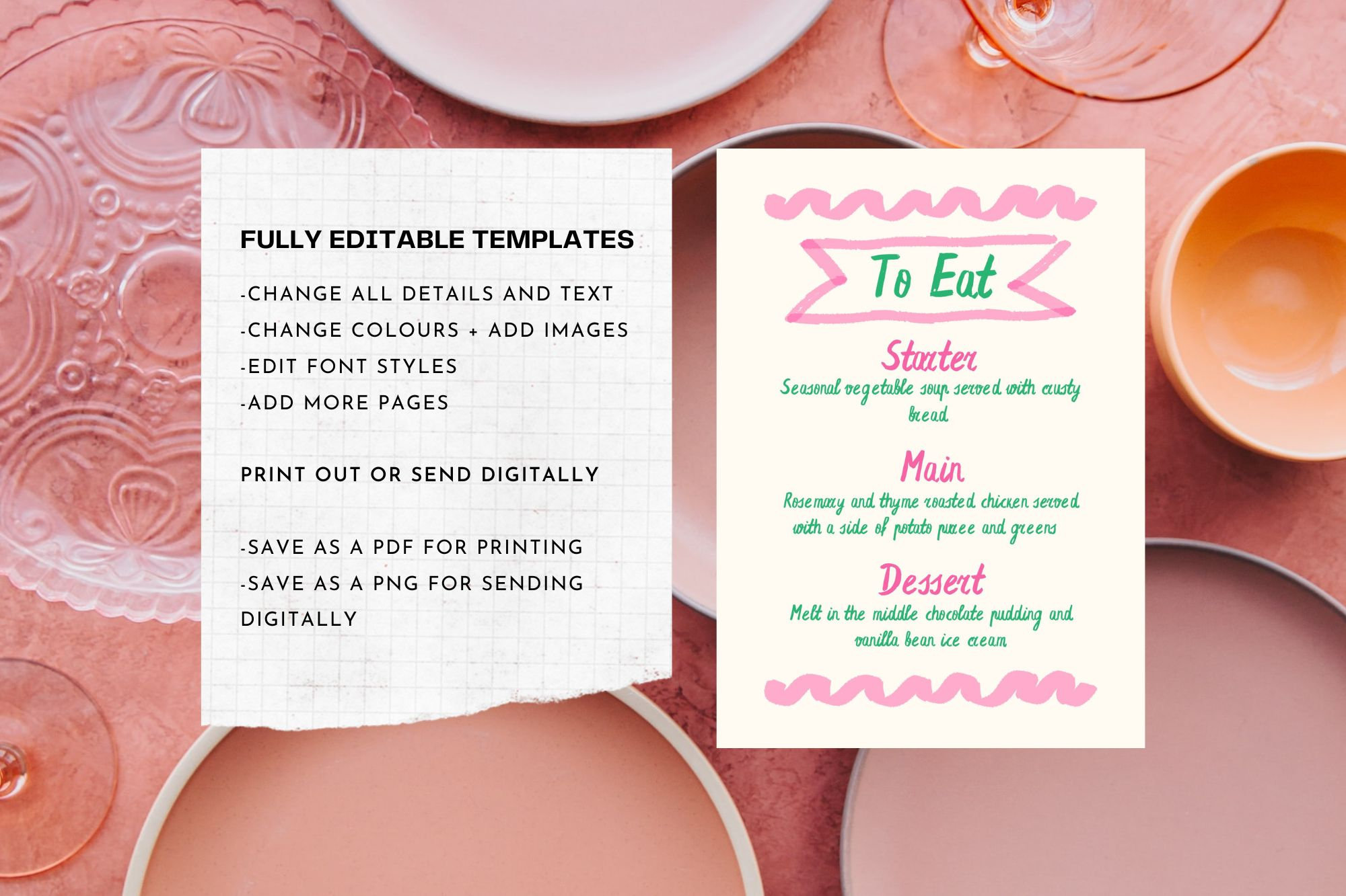 Colorful Hand Painted Menu Template Handwritten Dinner Menu - Etsy