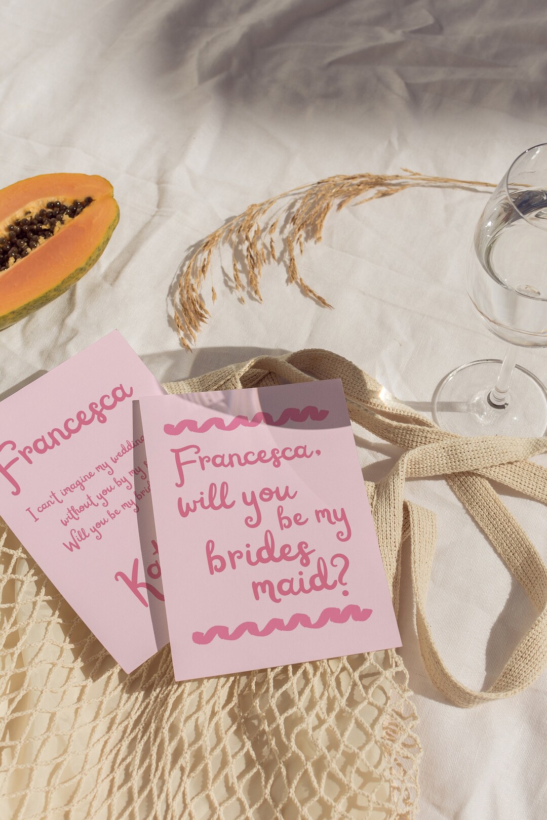 Pink Watercolor Bridesmaid Proposal Card Template, Pink Squiggle Will ...