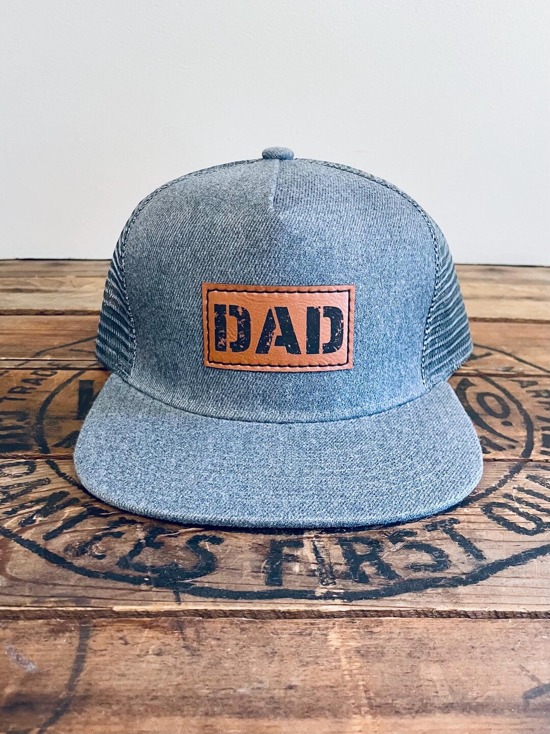 Dad Snapback Hat, Father’s Day Cap, Flat Bill Trucker Hat W/ Leather ...