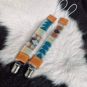 Binky Pacifier Clip Wool & Leather | PNW Native American Style Infant ...