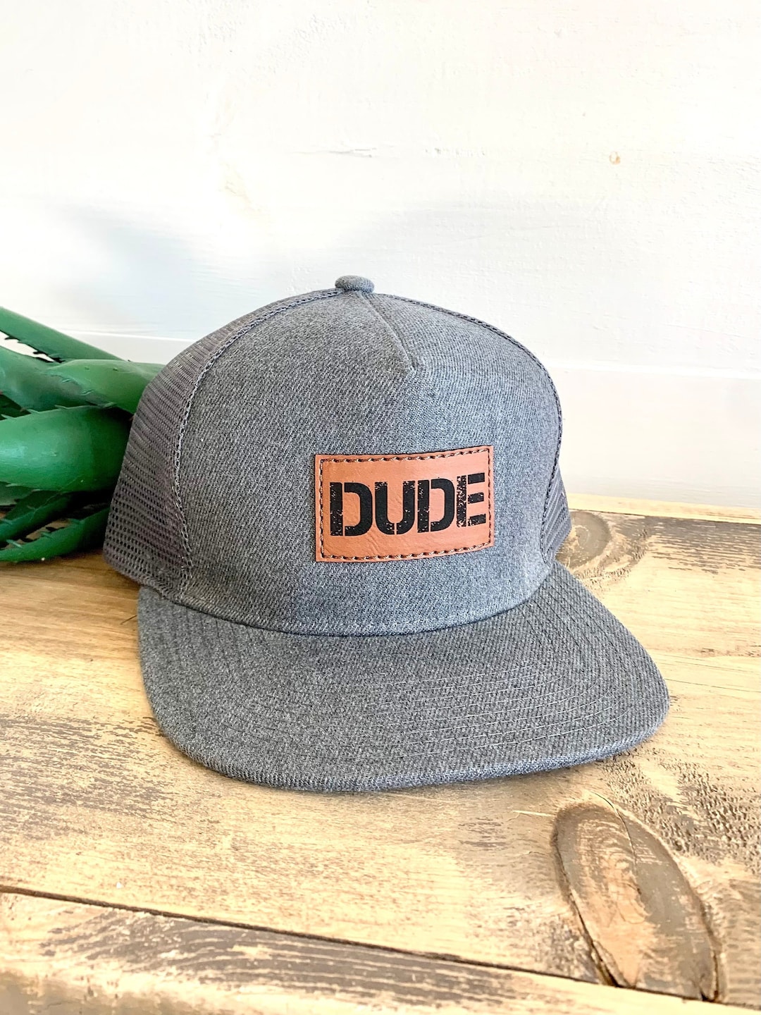 Dude Snapback Hat, Flat Bill Cap, Dad Leather Patch Hat, Trendy Men’s ...