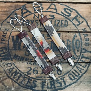 Binky Pacifier Clip Wool & Leather, PNW Native American Style Infant ...