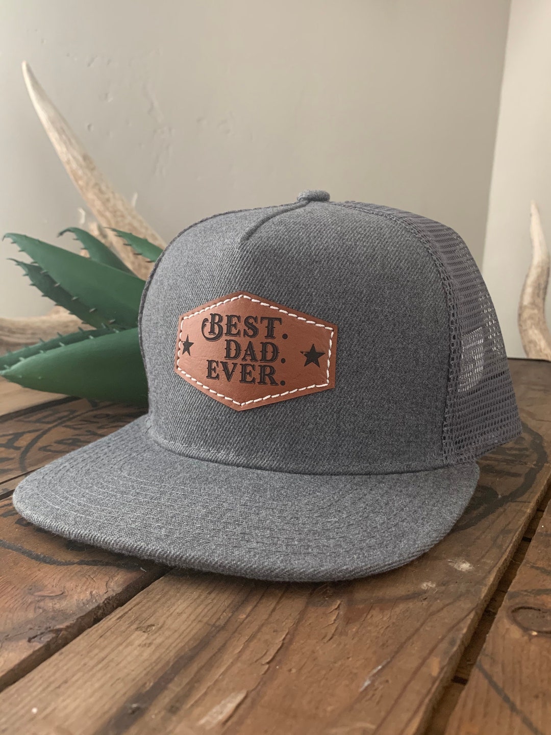 Best Dad Ever Snapback Hat, Western Design Faux Leather Patch, Cowboy ...