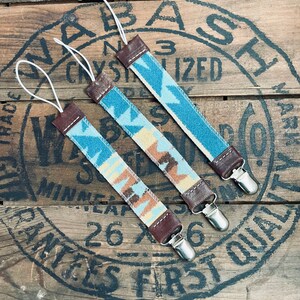 Binky Pacifier Clip Wool & Leather, PNW Native American Style Infant ...