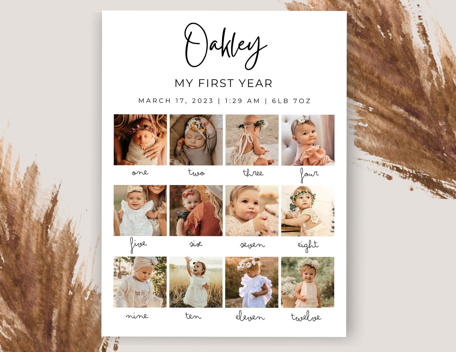 Editable Boho One Year Old Baby First Birthday Party Milestone Poster ...