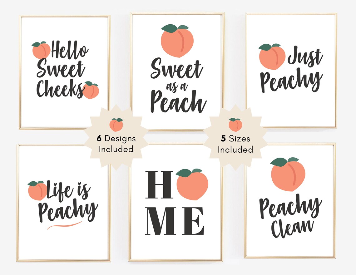 Set of 6 Peach Printables Wall Art, Peachy Clean, Hello Sweet Cheeks ...