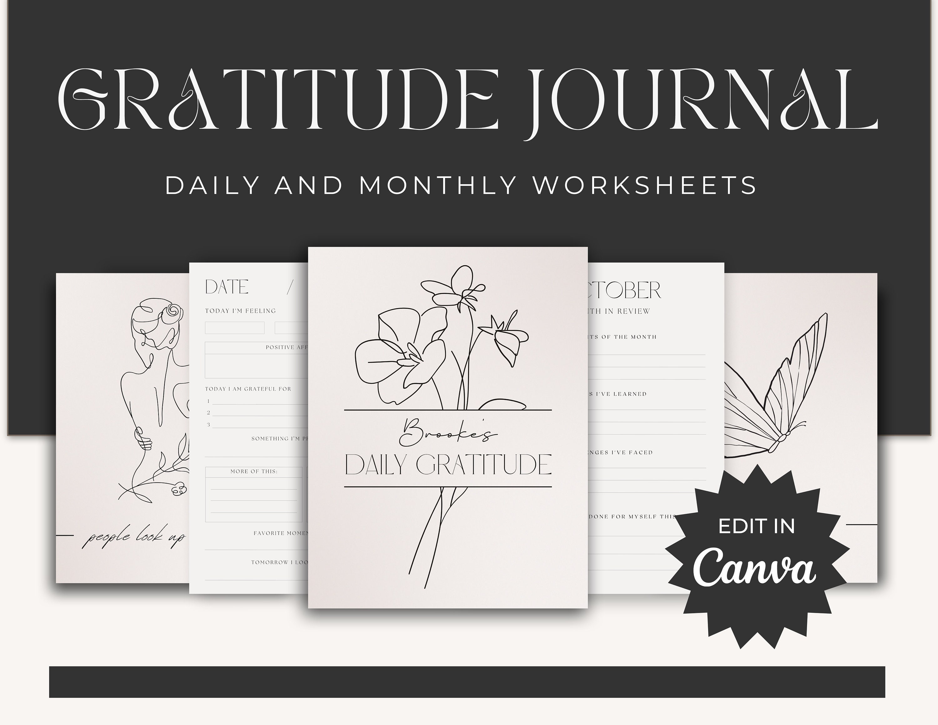 Editable Gratitude Journal Printable Positive Affirmation Workbook ...
