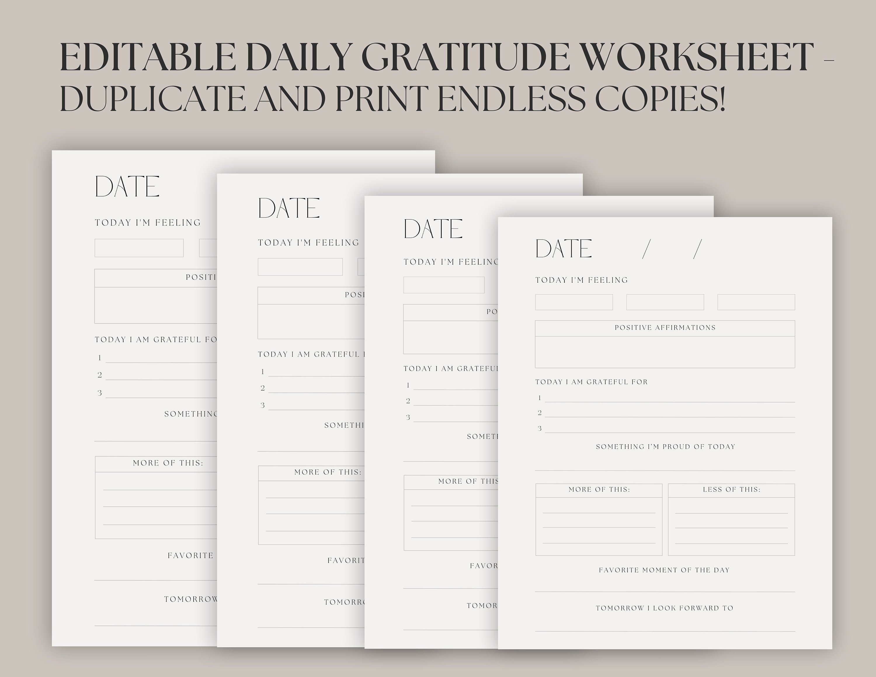 Editable Gratitude Journal Printable Positive Affirmation Workbook ...