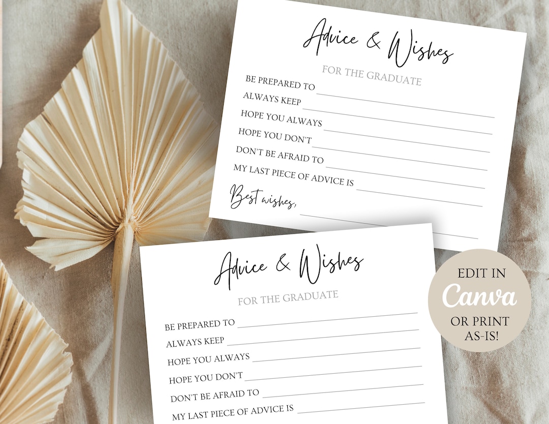 Editable Graduation Advice and Wishes Card Canva Template, Printable ...