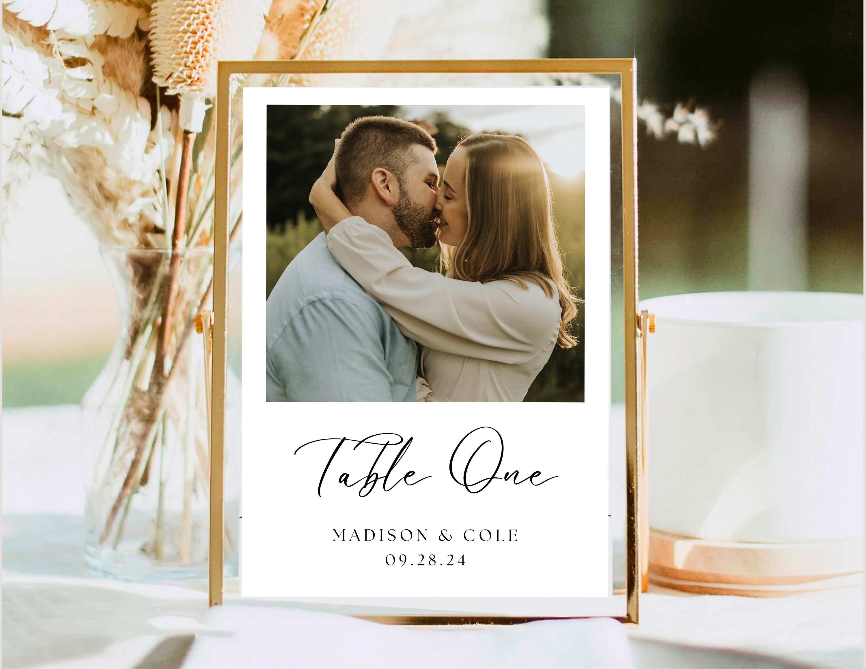 Editable Wedding Photo Table Numbers Canva Template, Minimal Neutral ...