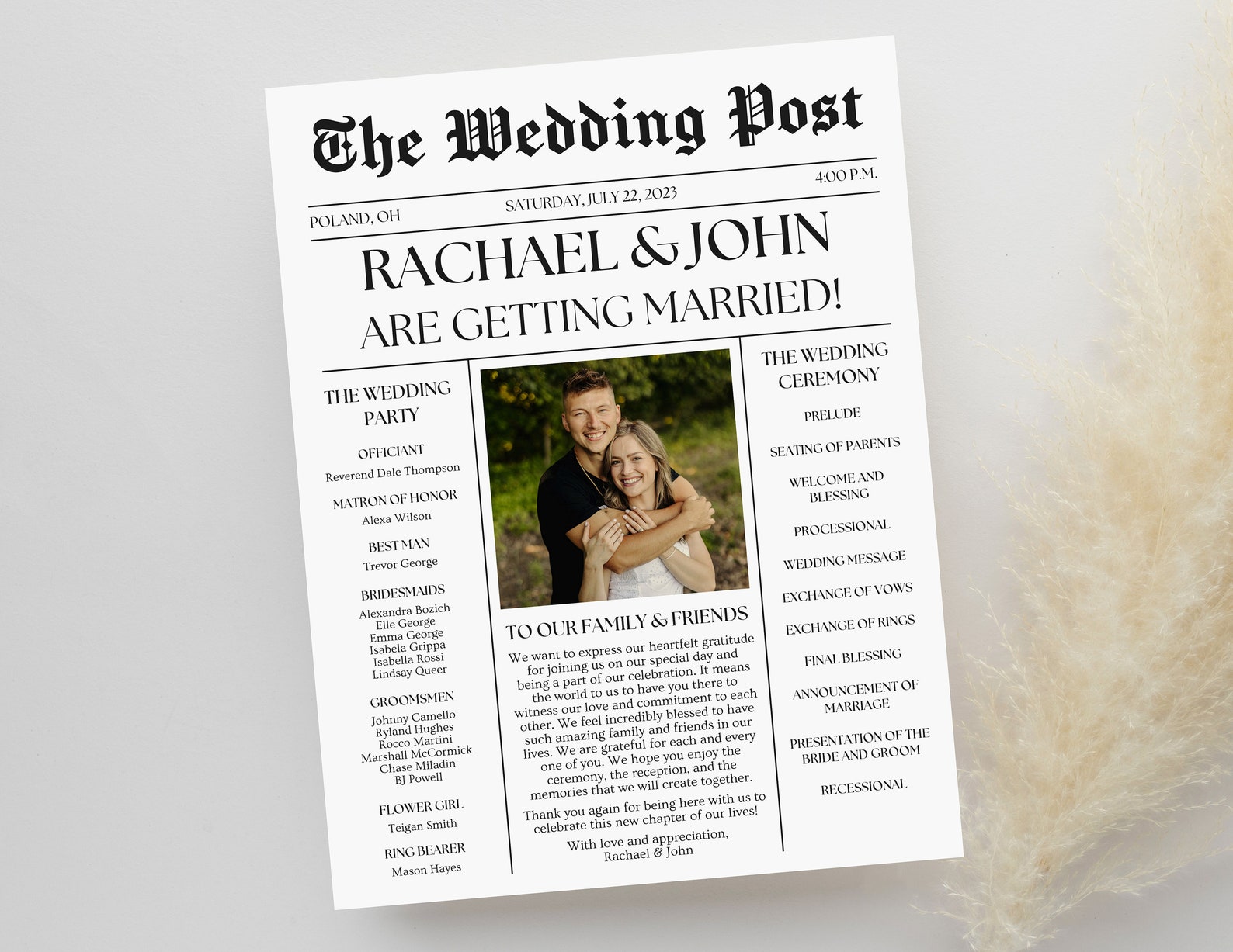 Editable Newspaper Wedding Program Template, DIY Ceremony (digital ...