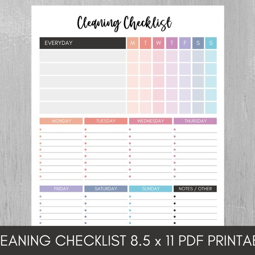 Weekly Cleaning Checklist Printable Instant Download PDF Home Décor ...