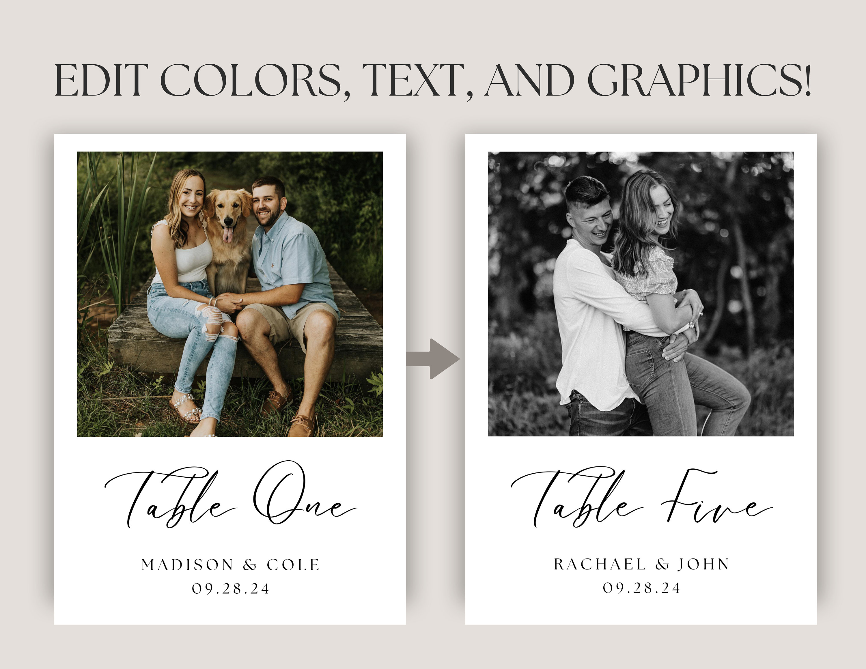 Editable Wedding Photo Table Numbers Canva Template, Minimal Neutral ...