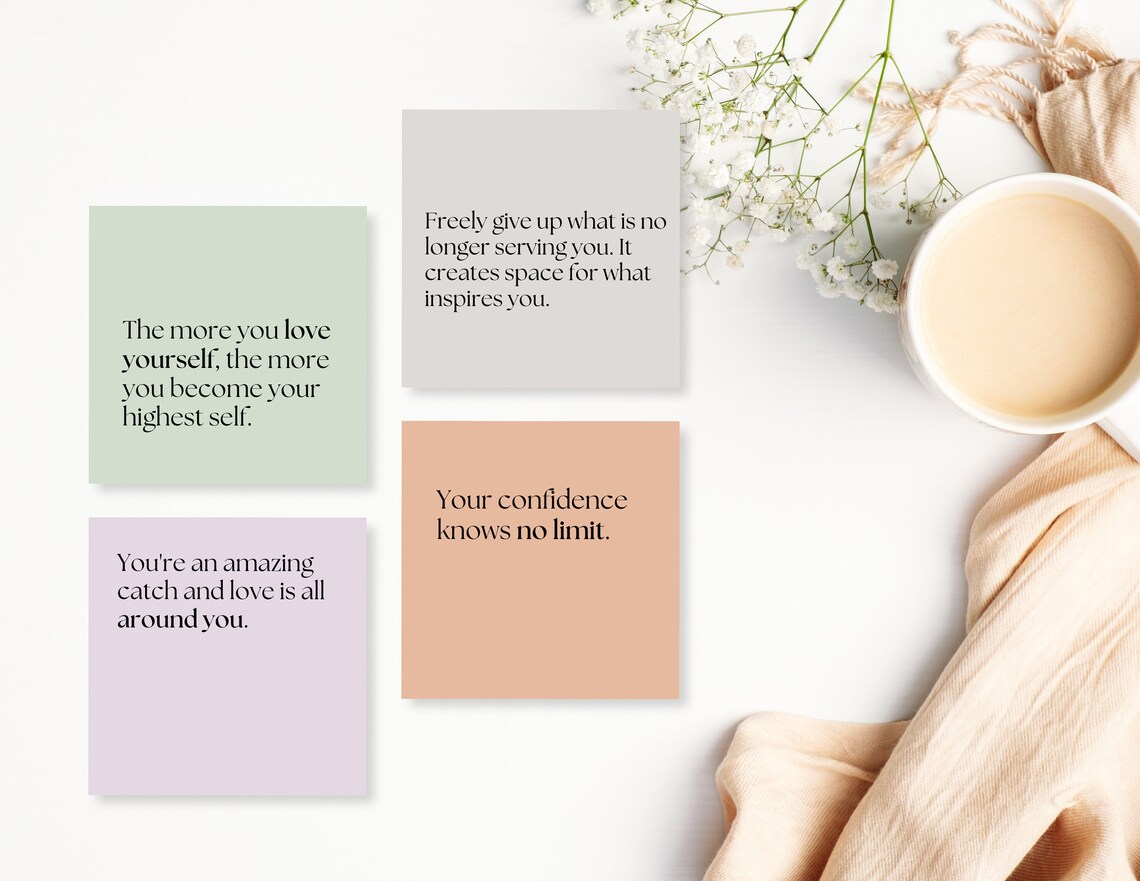Positive Affirmation Self Care Cards, Editable Canva Quotes ...