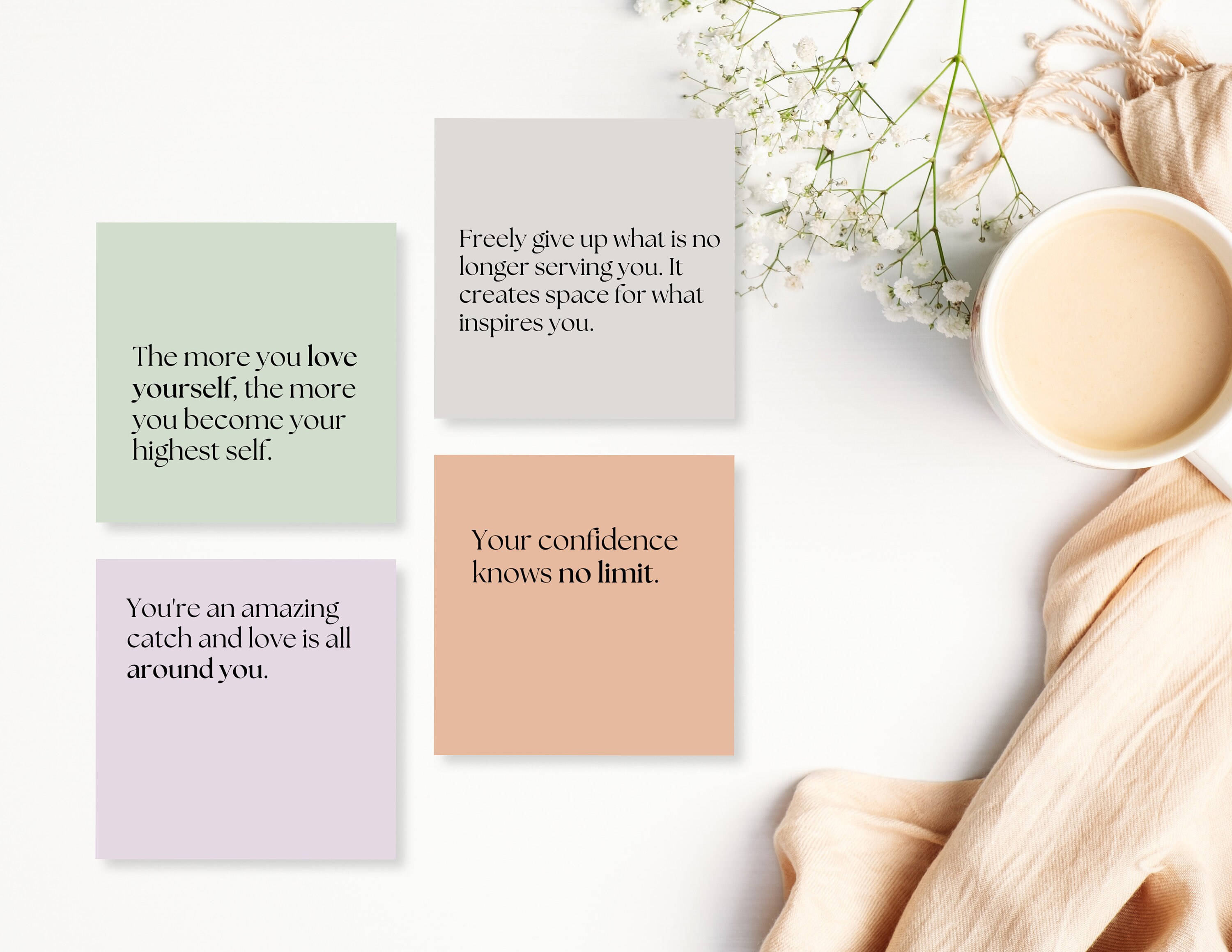 Positive Affirmation Self Care Cards, Editable Canva Quotes ...