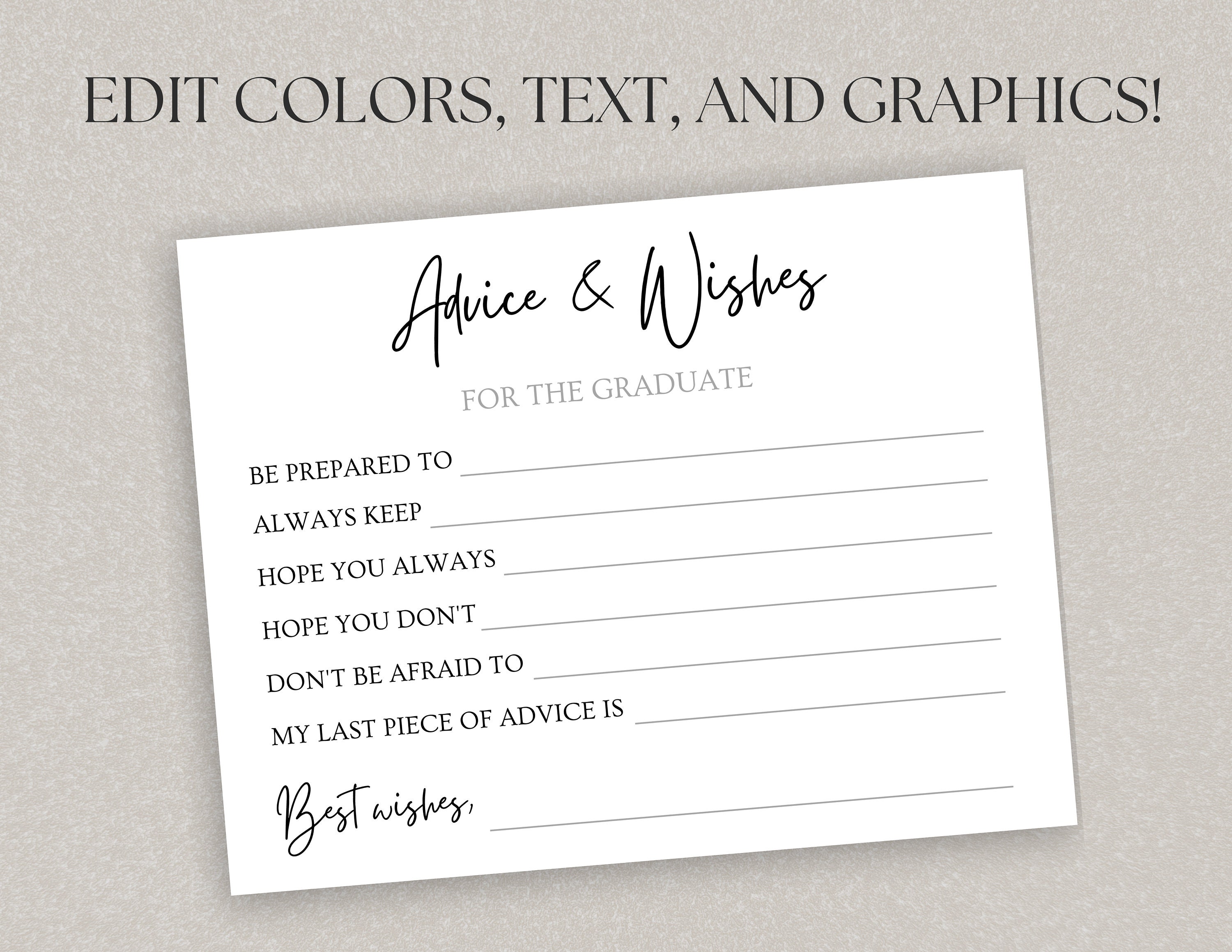 Editable Graduation Advice and Wishes Card Canva Template, Printable ...