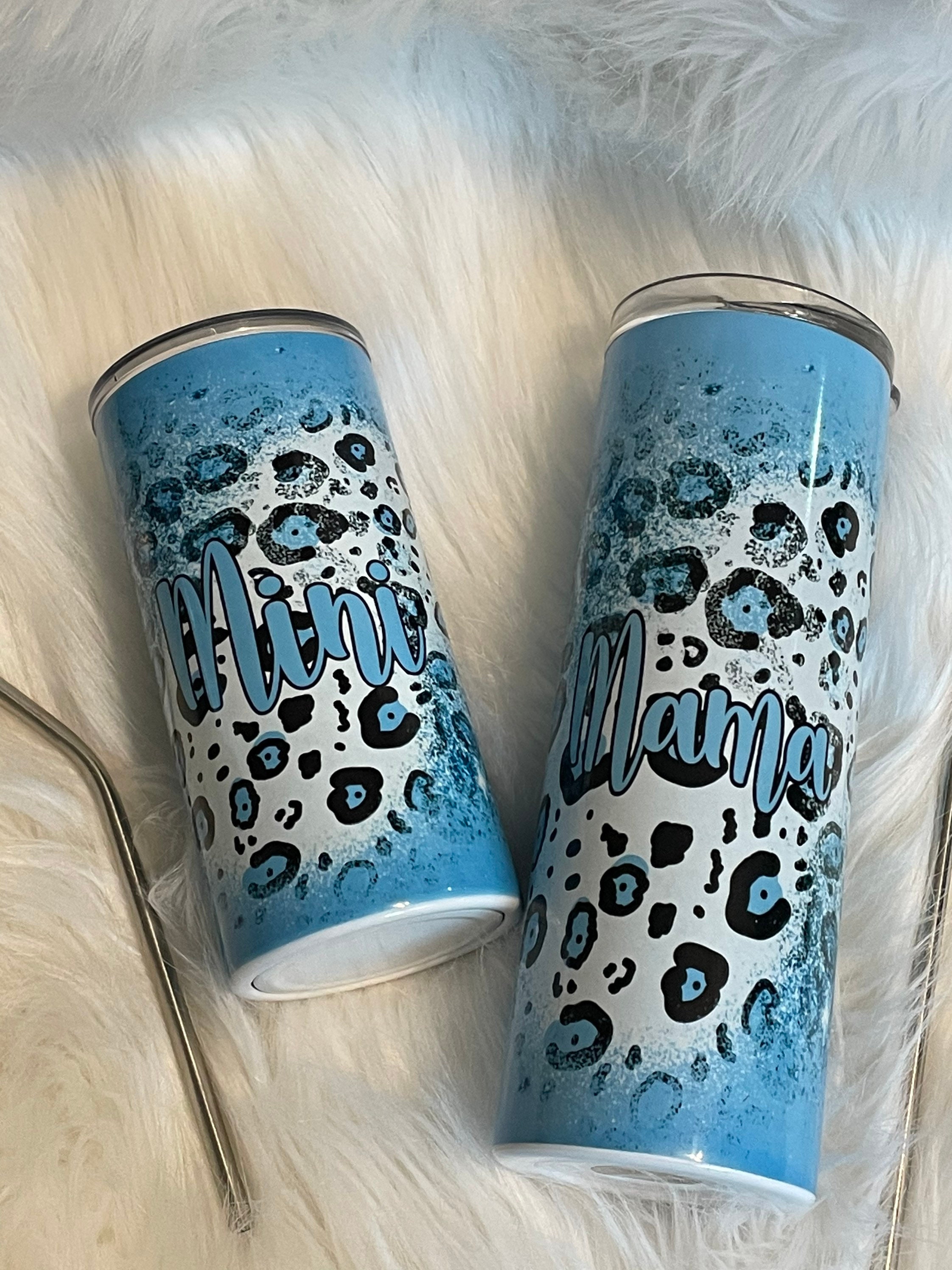 Mama Mini Mommy And Me Tumbler Set Png Leopard Blue Glitter Etsy