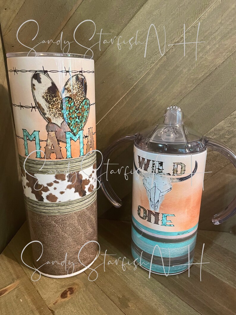 Mama And Mini Tumbler Sippy Cup Set Cow Western Wild One Etsy