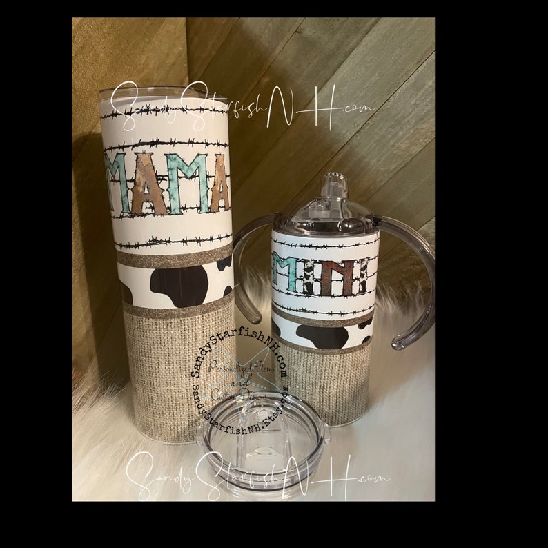 Mama and Mini Tumbler Sippy Cup Set Turquoise Cow Western Mommy and Me ...