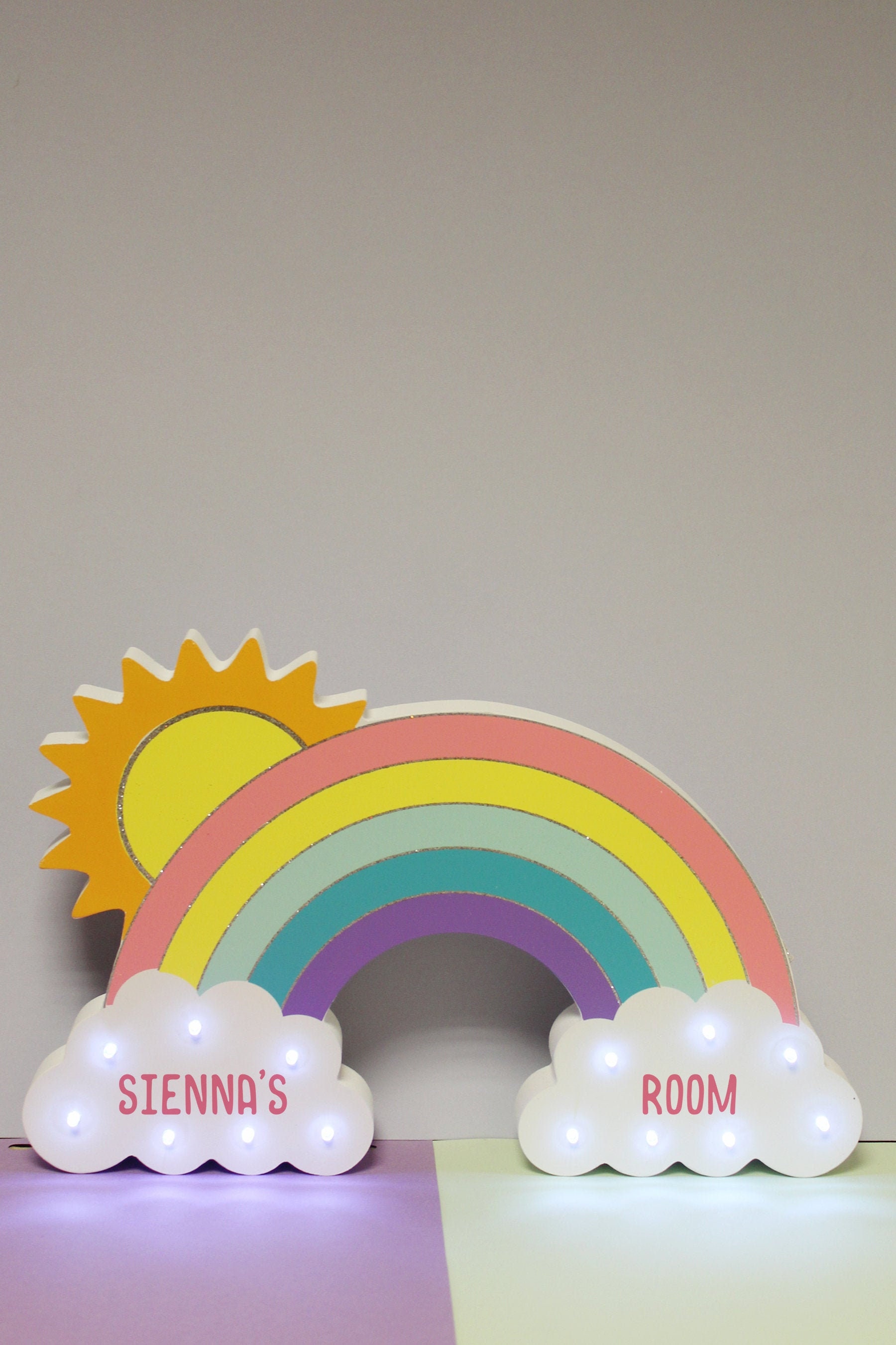 Rainbow LED Wall Light Kids room Nursery Personalised | Etsy
