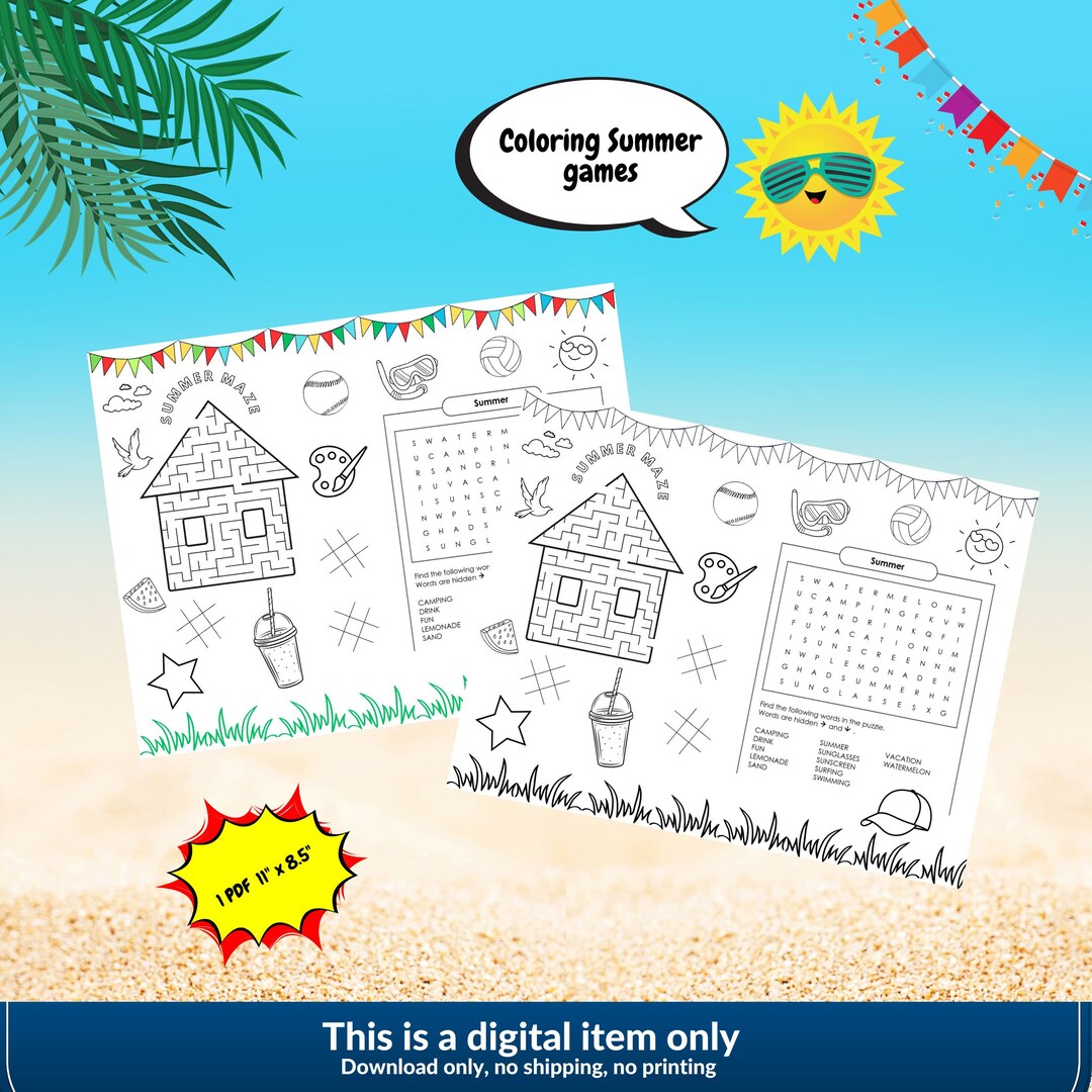 Summer Games Coloring Page for Kids Party Printable - Etsy