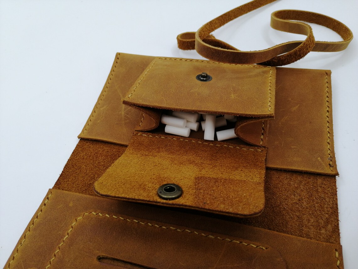 Leather Tobacco Pouch for Men & Women, Rolling Cigarette Case, Tobacco ...