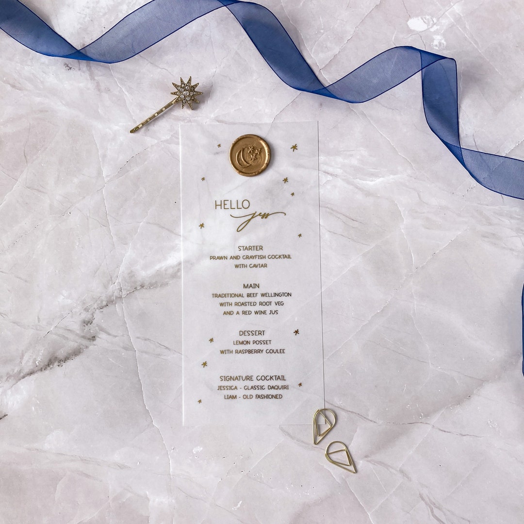 Personalised Hello You Vellum Table Menu, Moon and Stars Wedding Decor ...