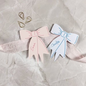 Blue Bow Shaped Place Names, Summer Wedding Decor, Pastel Baby Shower ...