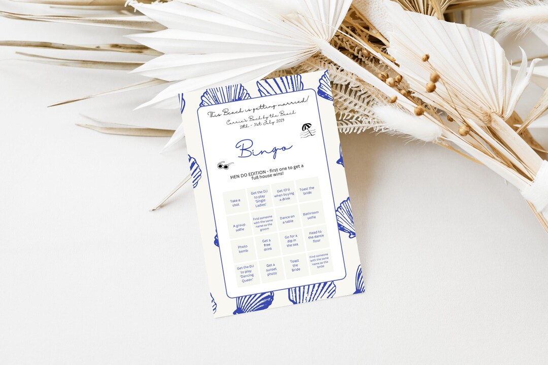 Editable Shell Beach Hen Do Game Cards, Hen Do Cards 8 Pack Bundle ...