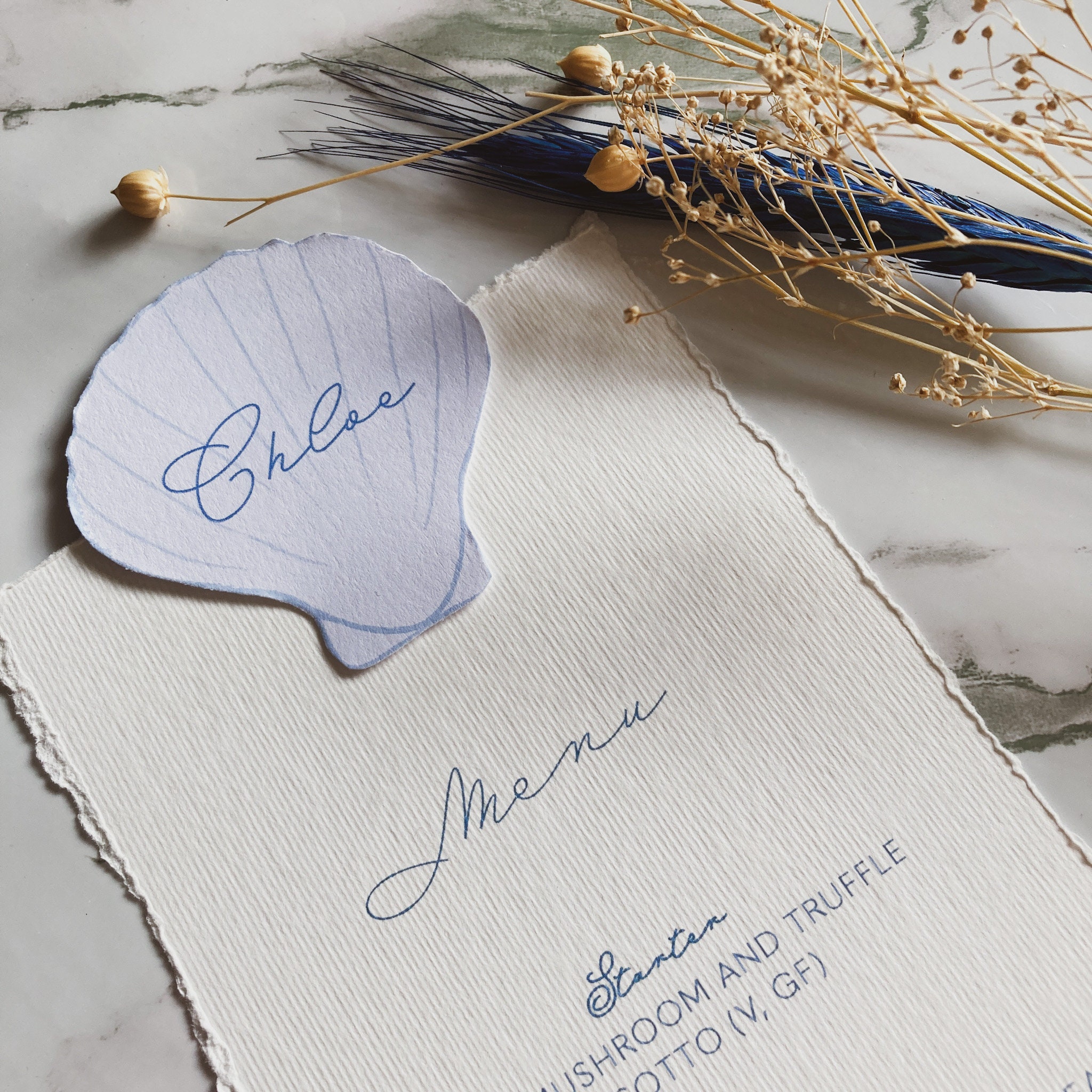 Shell Place Cards: Beach Wedding Decor, Pale Blue Design - Etsy